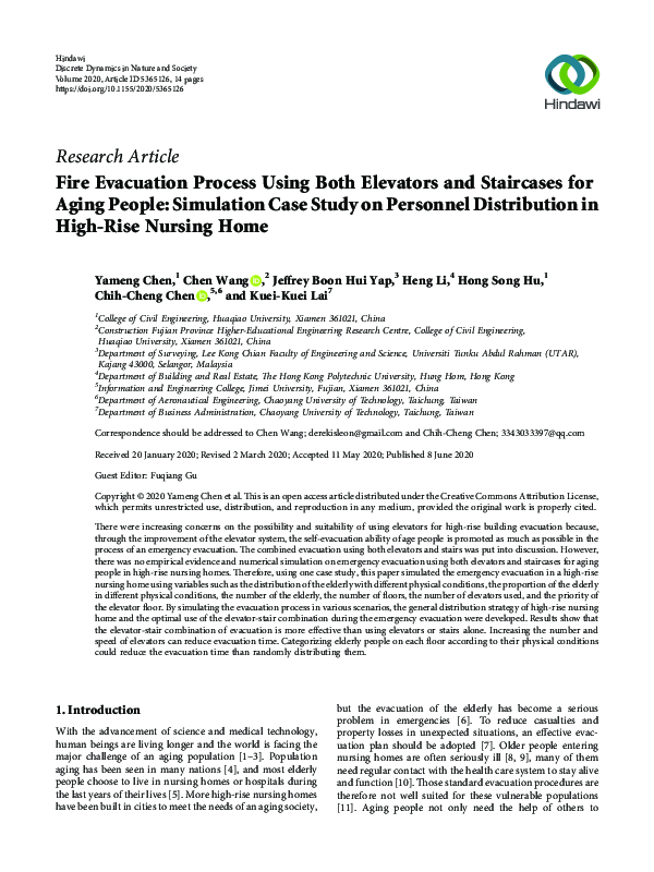 (PDF) Fire Evacuation Process Using Both Elevators and Staircases for Aging People: Simulation ...