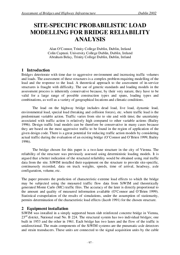 (PDF) Site-Specific Probabilistic Load Modelling for Bridge Reliability ...