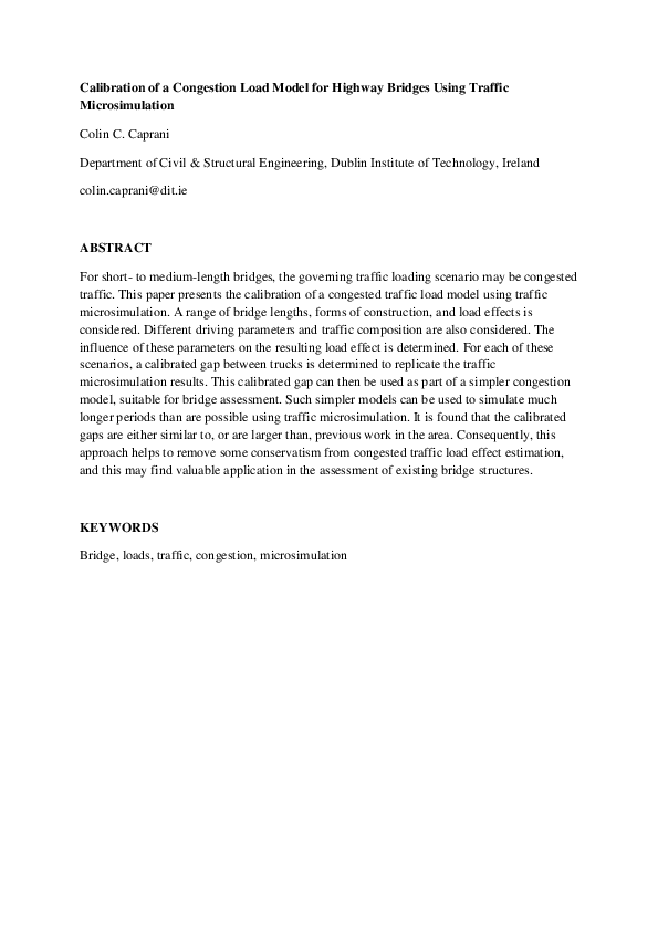 Pdf Calibration Of A Congestion Load Model For Highway Bridges Using Traffic Microsimulation 9622