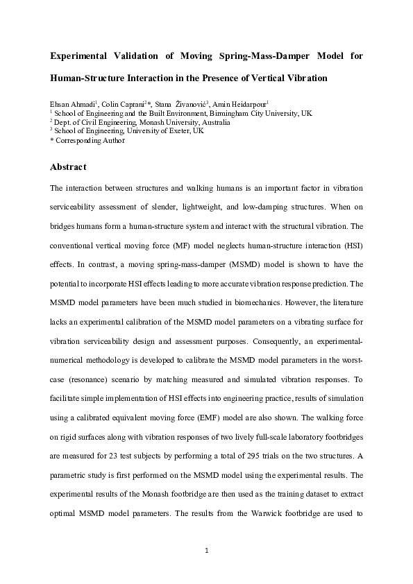 (PDF) Experimental validation of moving spring-mass-damper model for ...