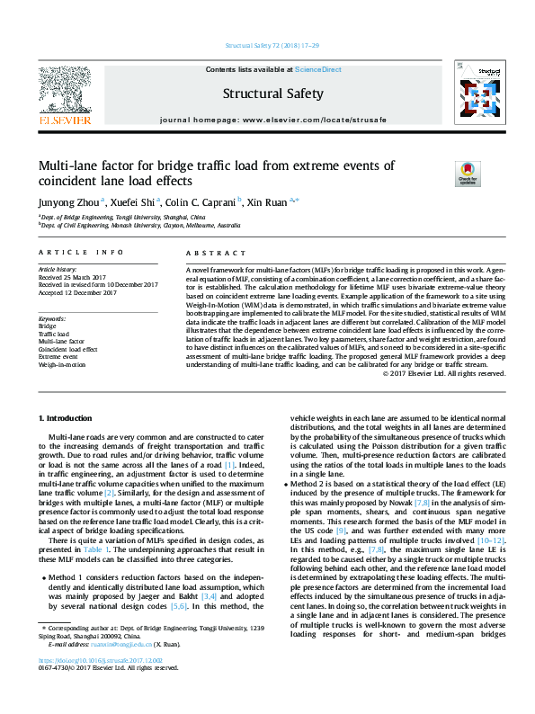 (PDF) Multi-lane factor for bridge traffic load from extreme events of ...