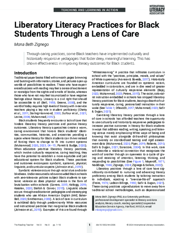 (PDF) Liberatory Literacy Practices for Black Students Through a Lens ...