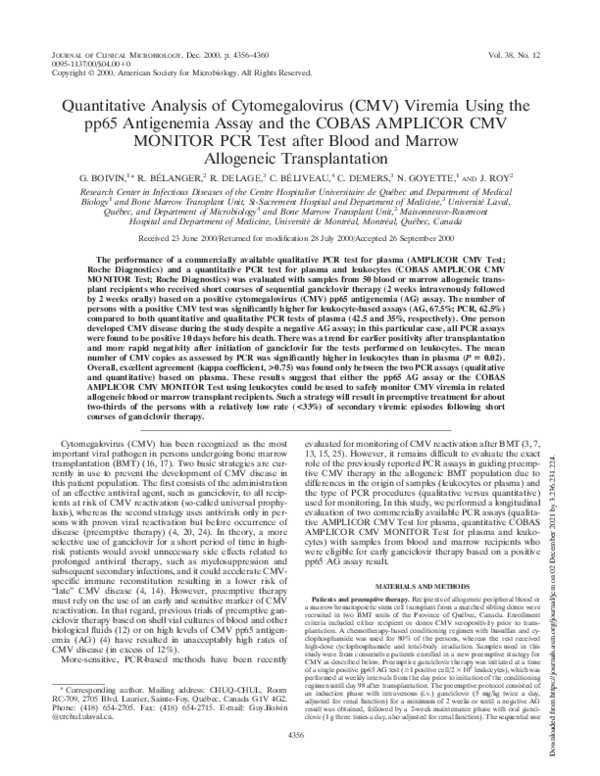(PDF) Quantitative Analysis of Cytomegalovirus (CMV) Viremia Using the ...