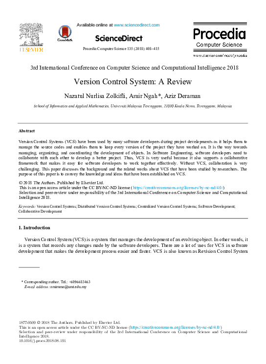 (PDF) Version Control System: A Review