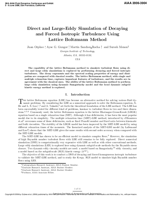 (PDF) Direct and Large-Eddy Simulation of Decaying and Forced Isotropic Turbulence Using Lattice ...