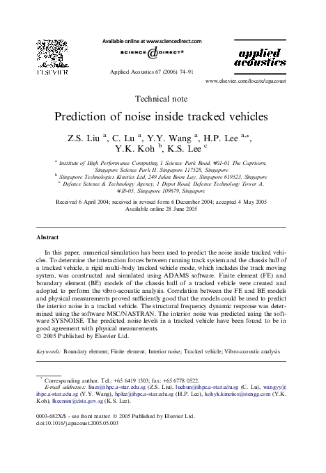 (PDF) Prediction of noise inside tracked vehicles