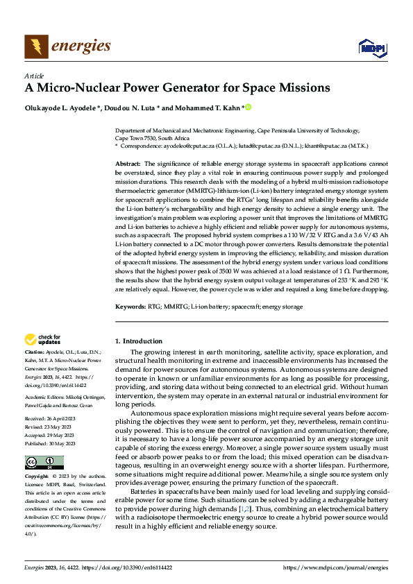(PDF) A Micro-Nuclear Power Generator for Space Missions