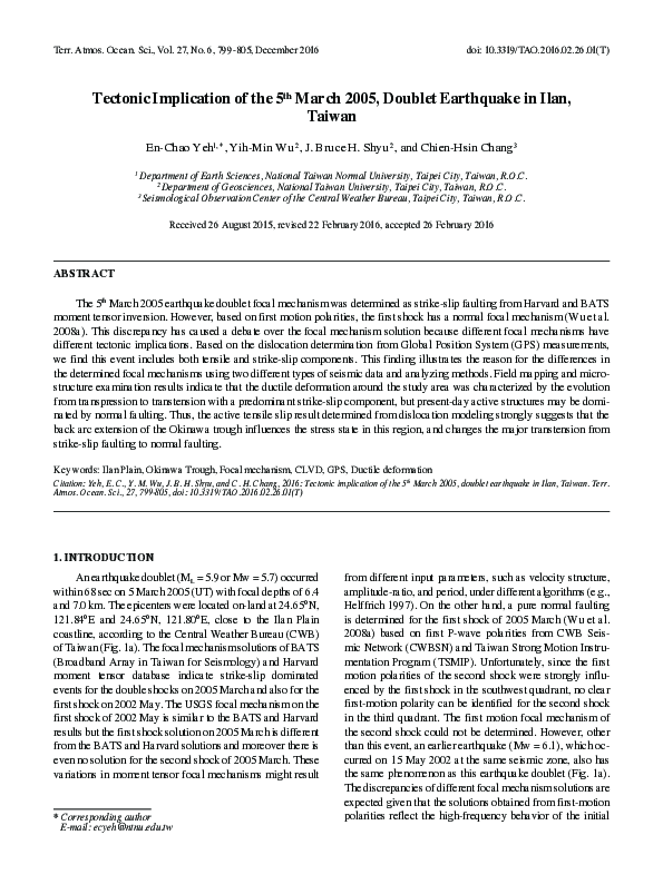 (PDF) Tectonic Implication of the 5th March 2005, Doublet Earthquake in ...