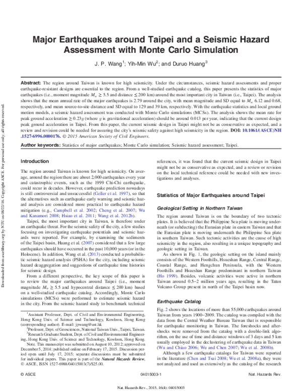 (PDF) Major Earthquakes around Taipei and a Seismic Hazard Assessment with Monte Carlo Simulation