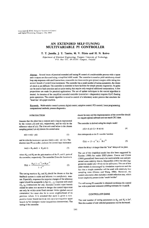 (PDF) An Extended Self-Tuning Multivariable PI Controller