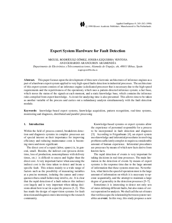 (PDF) Expert System Hardware for Fault Detection