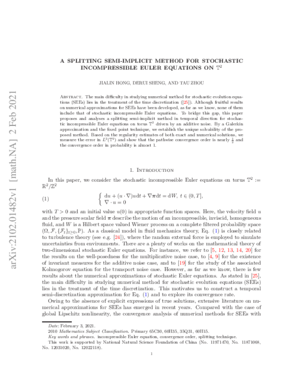 (PDF) A splitting semi-implicit method for stochastic incompressible Euler equations on $\mathbb ...
