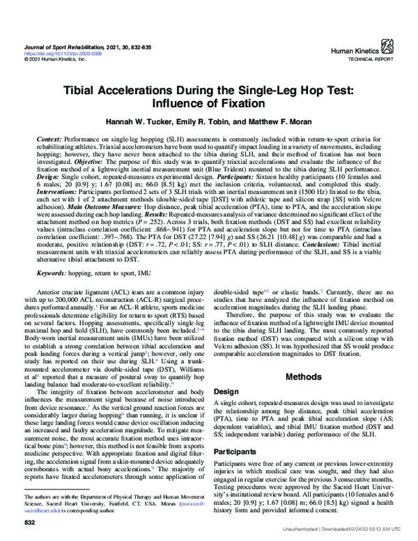 (PDF) Tibial Accelerations During the Single-Leg Hop Test: Influence of ...