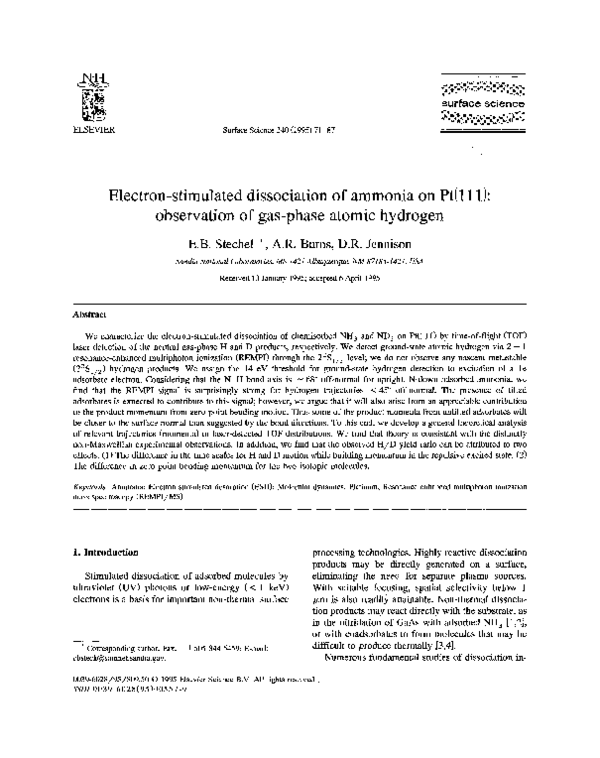 (PDF) Electron-stimulated dissociation of ammonia on Pt(111 ...