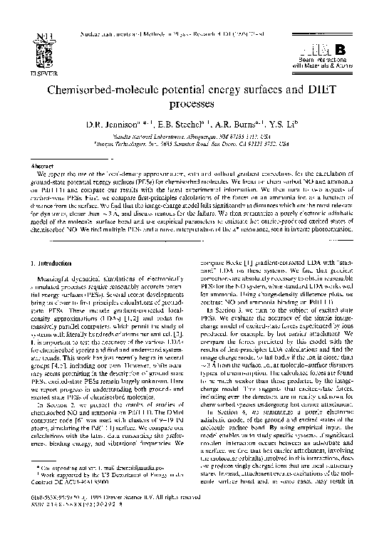 (PDF) Chemisorbed-molecule potential energy surfaces and DIET processes