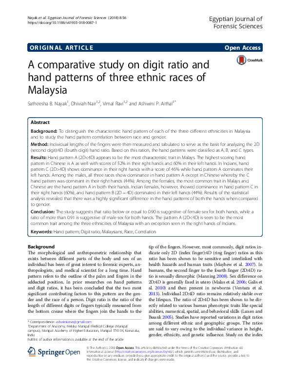 (PDF) A comparative study on digit ratio and hand patterns of three ...