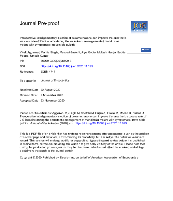 (PDF) Preoperative Intraligamentary Injection of Dexamethasone Can ...