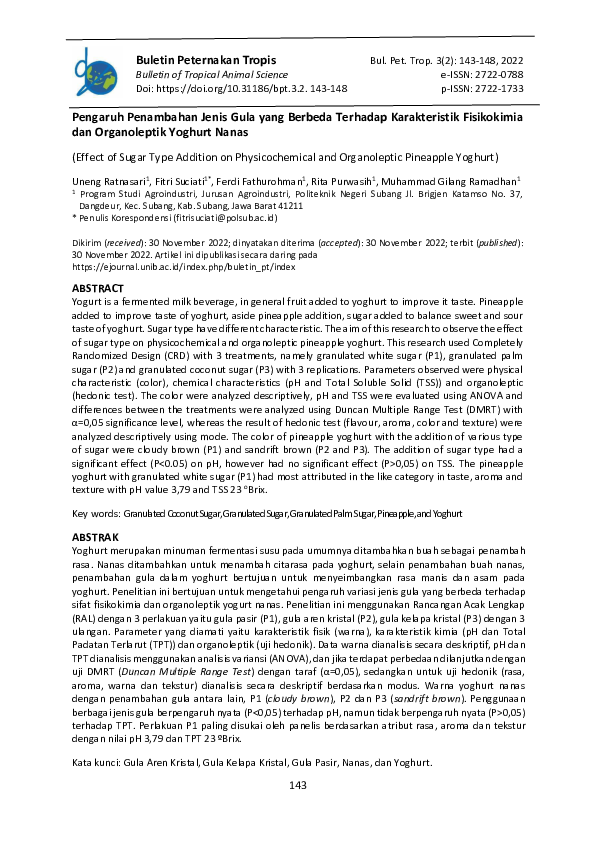 (PDF) Pengaruh Penambahan Jenis Gula yang Berbeda Terhadap Karakteristik Fisikokimia dan ...