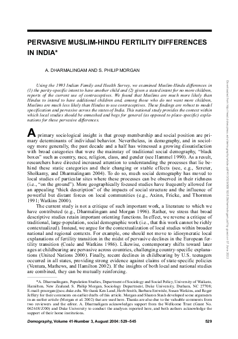 (PDF) Pervasive Muslim-Hindu fertility differences in India