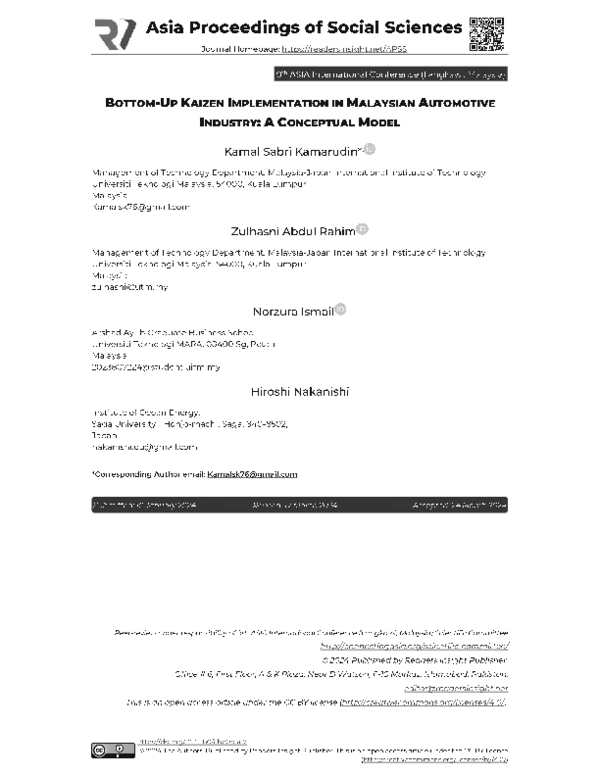 (PDF) Bottom-Up Kaizen Implementation in Malaysian Automotive Industry ...