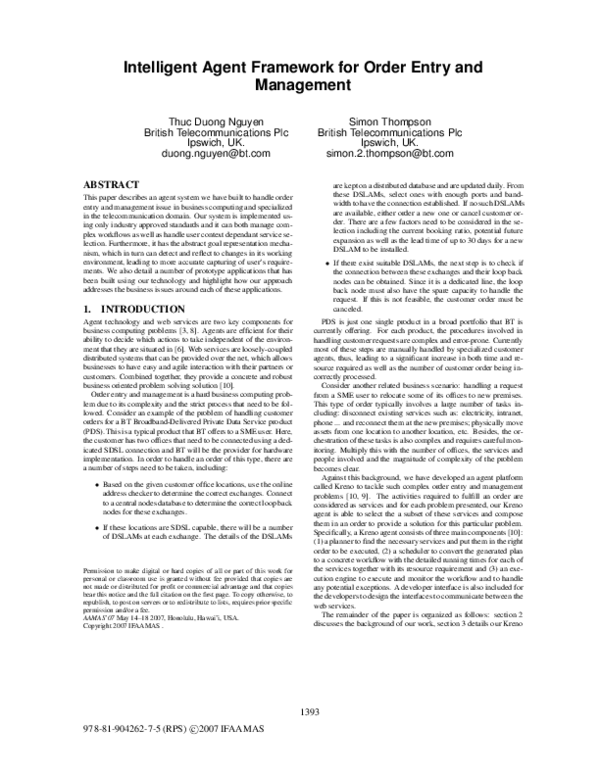 (PDF) Intelligent agent framework for order entry and management