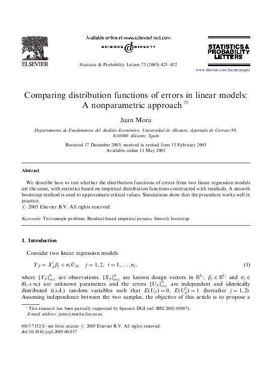 Pdf Comparing Distribution Functions Of Errors In Linear Models A