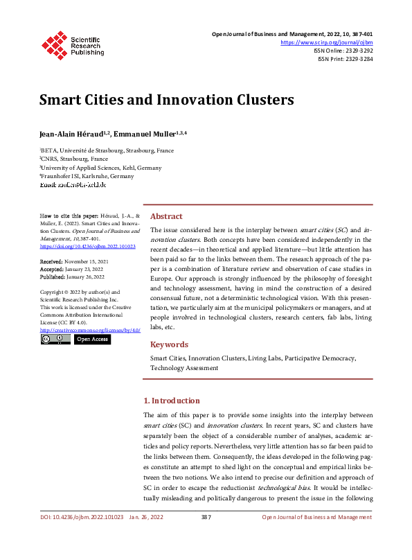 (PDF) Smart Cities and Innovation Clusters
