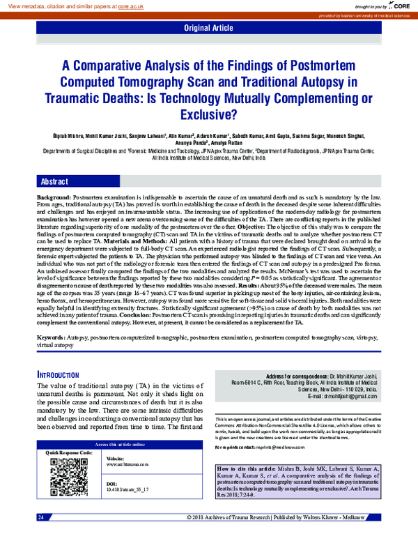 (PDF) CT vs Autopsy in Traumatic Death Analysis