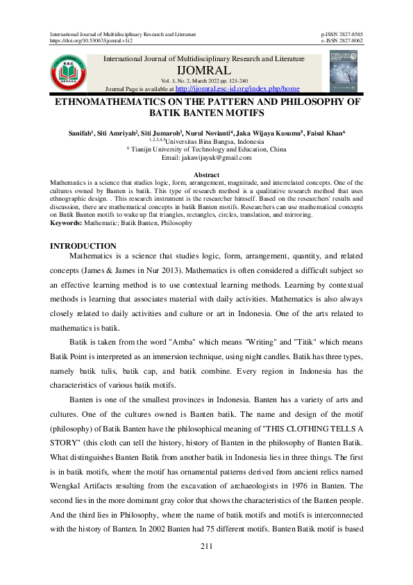 (PDF) Ethnomathematics on the Pattern and Philosophy of Batik Banten Motifs