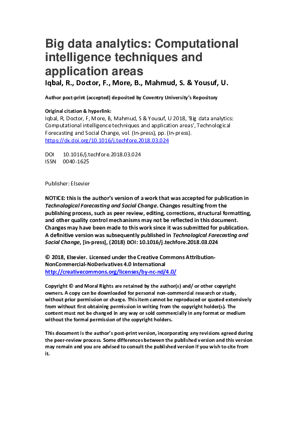 (PDF) Big data analytics: Computational intelligence techniques and application areas