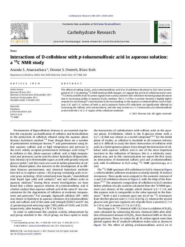 (PDF) Interactions of D-cellobiose with p-toluenesulfonic acid in ...
