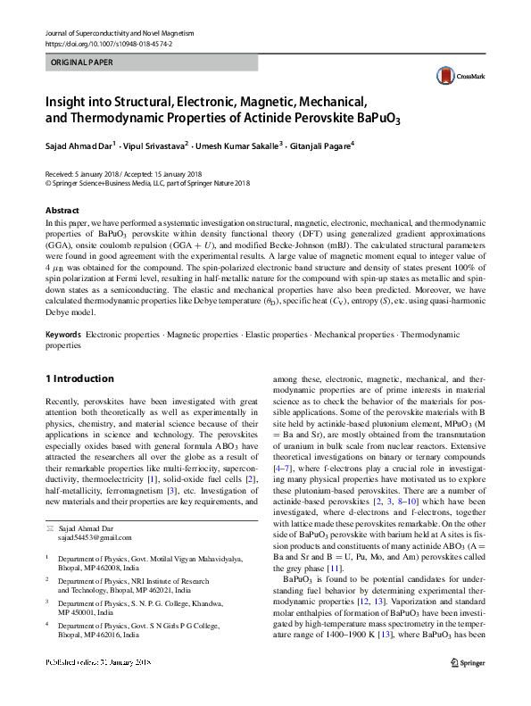 (PDF) Insight into Structural, Electronic, Magnetic, Mechanical, and Thermodynamic Properties of ...