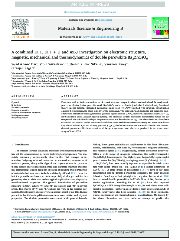 (PDF) A combined DFT, DFT + U and mBJ investigation on electronic ...