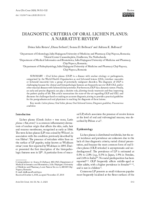 (PDF) Diagnostic Criteria of Oral Lichen Planus: a Narrative Review