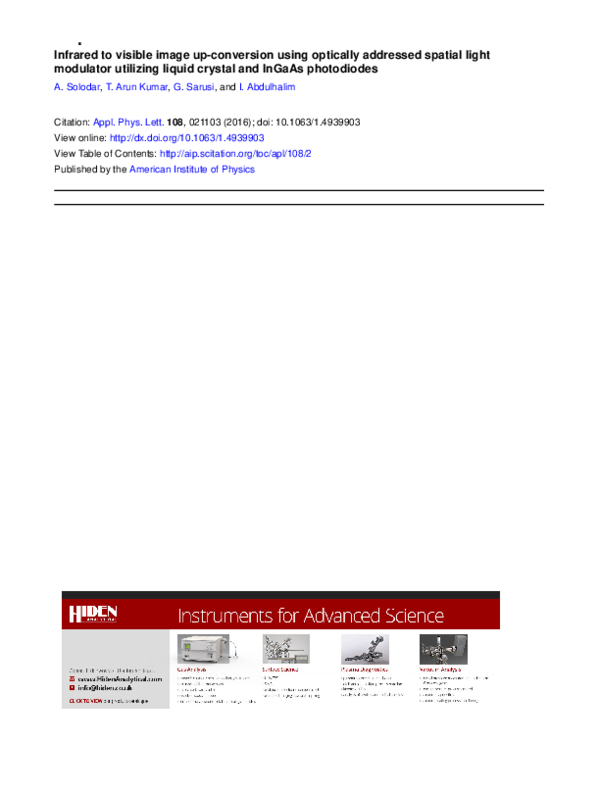 (PDF) Infrared to visible image up-conversion using optically addressed ...