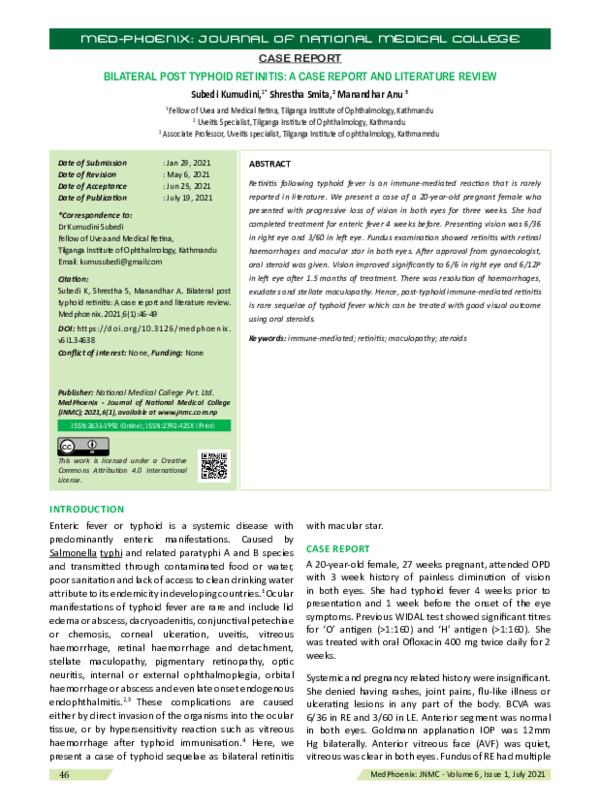 (PDF) Bilateral Post-typhoid Retinitis: A Case Report