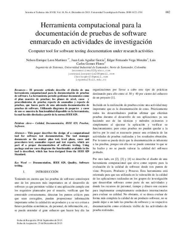 (PDF) Herramienta computacional para la documentación de pruebas de software enmarcado en ...
