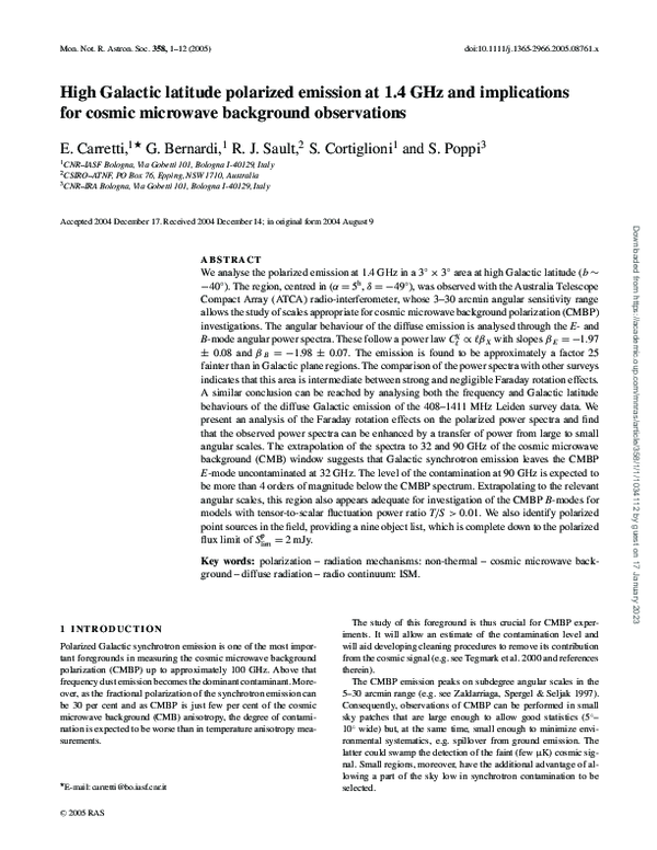 (PDF) High Galactic latitude polarized emission at 1.4 GHz and ...