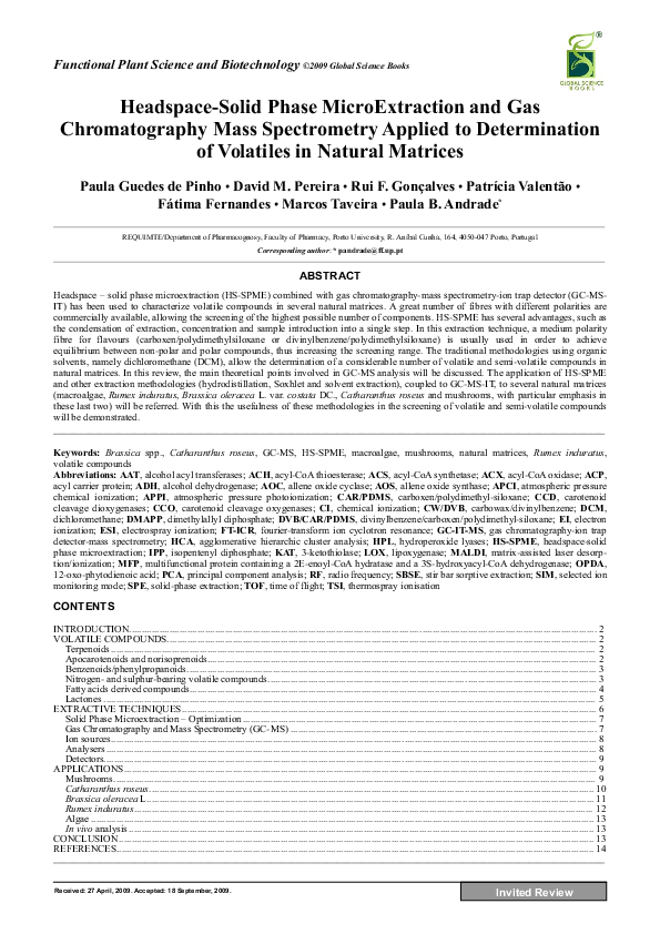 (PDF) Headspace-Solid Phase MicroExtraction and Gas Chromatography Mass Spectrometry Applied to ...