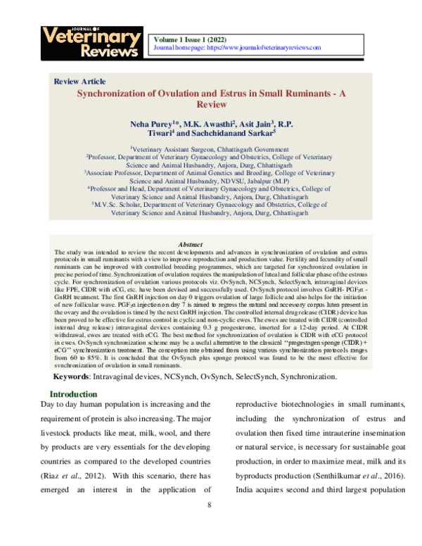 Pdf Synchronization Of Ovulation And Estrus In Small Ruminants A Review
