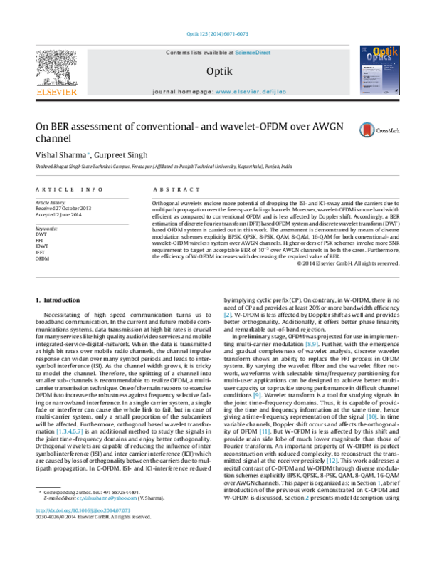 (PDF) On BER assessment of conventional- and wavelet-OFDM over AWGN ...