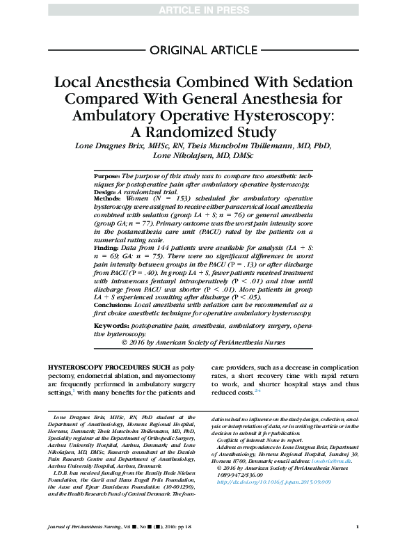 (PDF) Local Anesthesia Combined With Sedation Compared With General ...