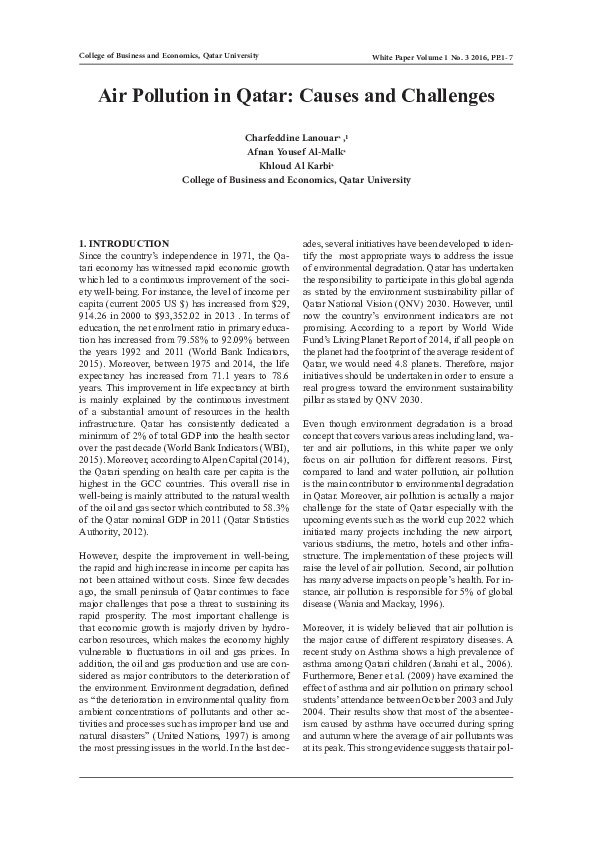 (PDF) Air Pollution in Qatar : Causes and Challenges White Paper