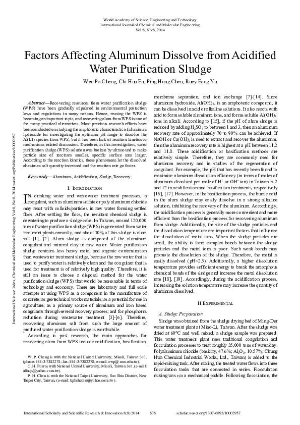 (PDF) Factors Affecting Aluminum Dissolve from Acidified Water ...