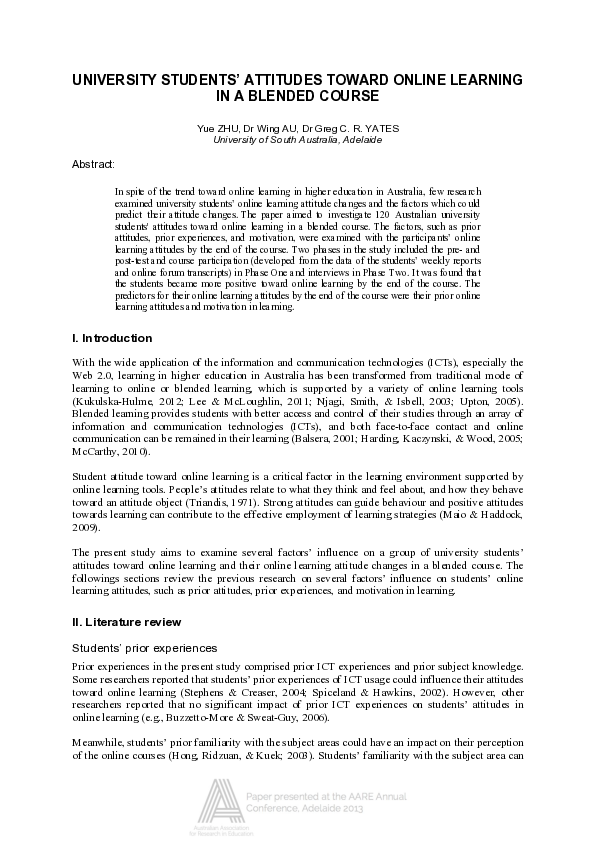 (PDF) University Students' Attitudes toward Online Learning in a ...
