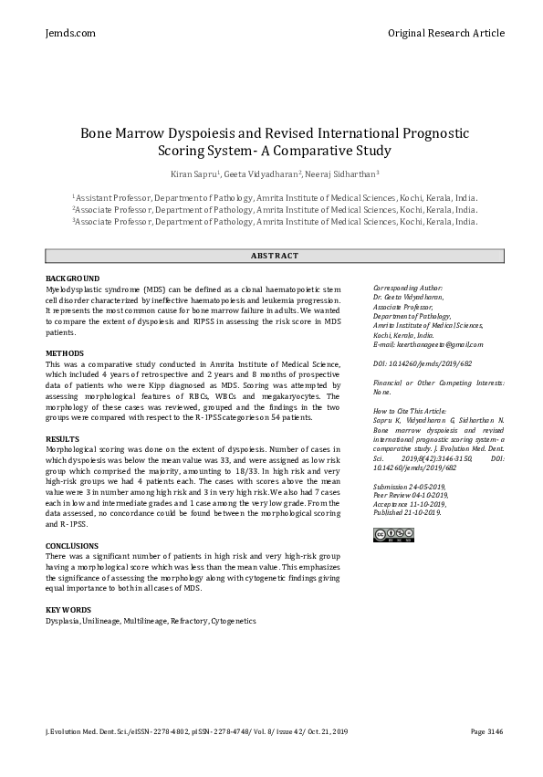 (PDF) Bone Marrow Dyspoiesis and Revised International Prognostic ...