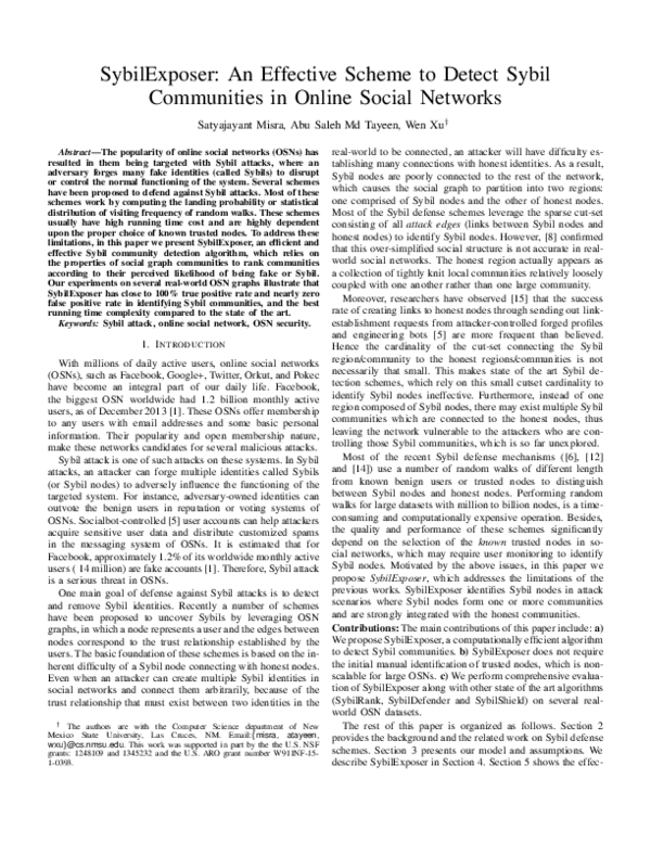 (PDF) SybilExposer: An effective scheme to detect Sybil communities in ...