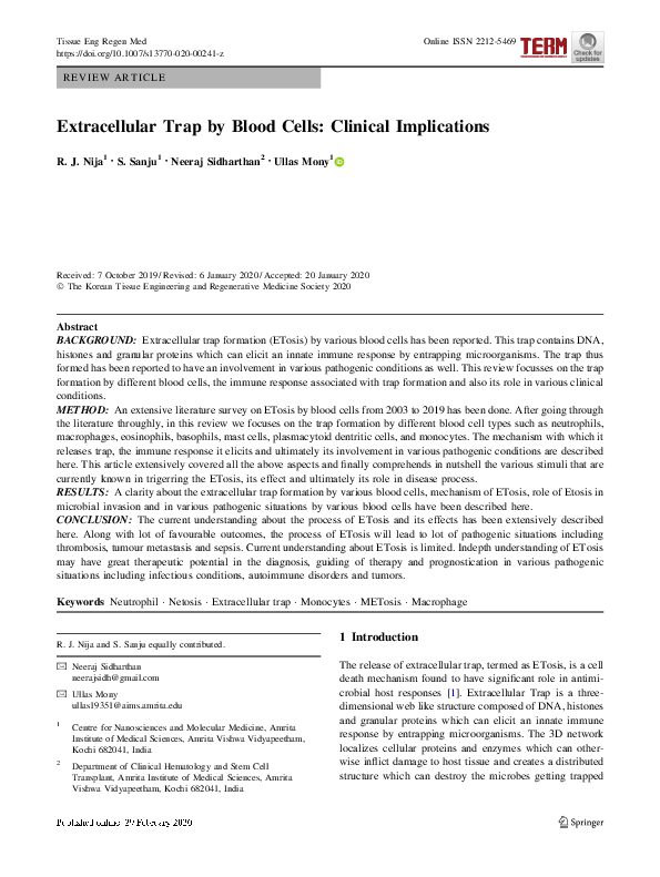 (PDF) Extracellular Trap by Blood Cells: Clinical Implications