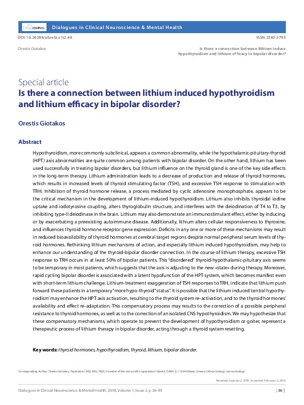 (PDF) Is there a connection between lithium induced hypothyroidism and ...