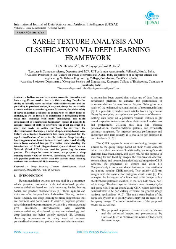 (PDF) SAREE TEXTURE ANALYSIS AND CLSSIFICATION VIA DEEP LEARNING FRAMEWORK